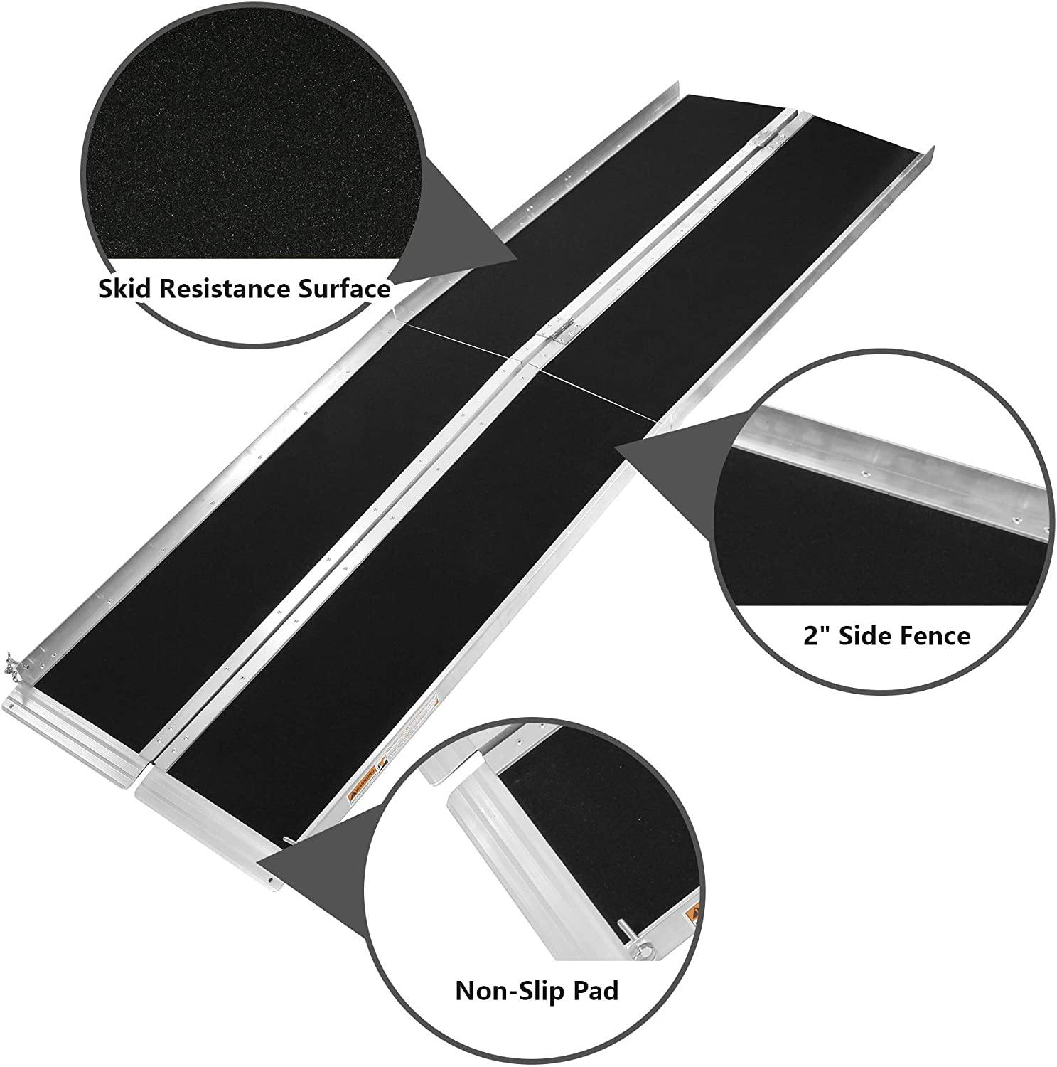 8Ft Ramp For Wheelchair, Multi-fold Wheelchair Ramps, w/Anti-Slip Carp