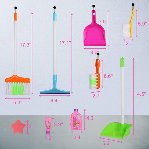 Kids Cleaning Set 7 Piece with Brush Broom Dust Pan Sponge Pretend Play ...