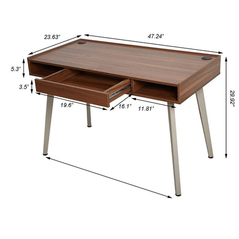 47" Modern Computer Desk Workstation with Drawer PC Laptop Table, Brown ...