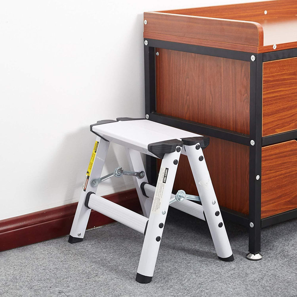 Aluminum 2-Step Stool Folding Double Sided Step Ladder Anti-Slip Sturd