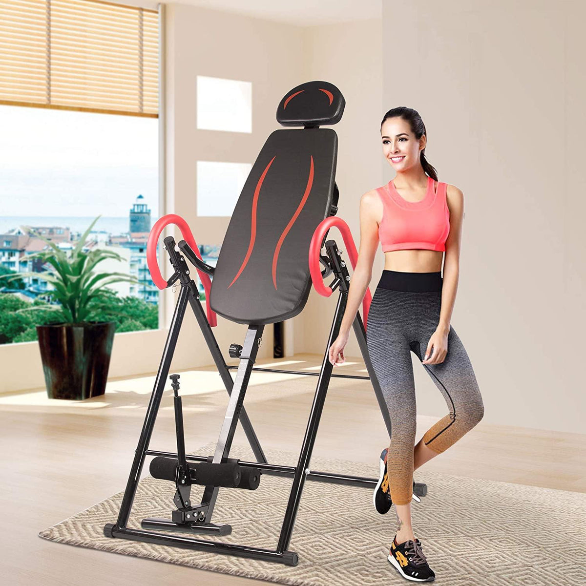 Adjustable Fitness Inversion Table Protective Back Stretcher Treatment ...