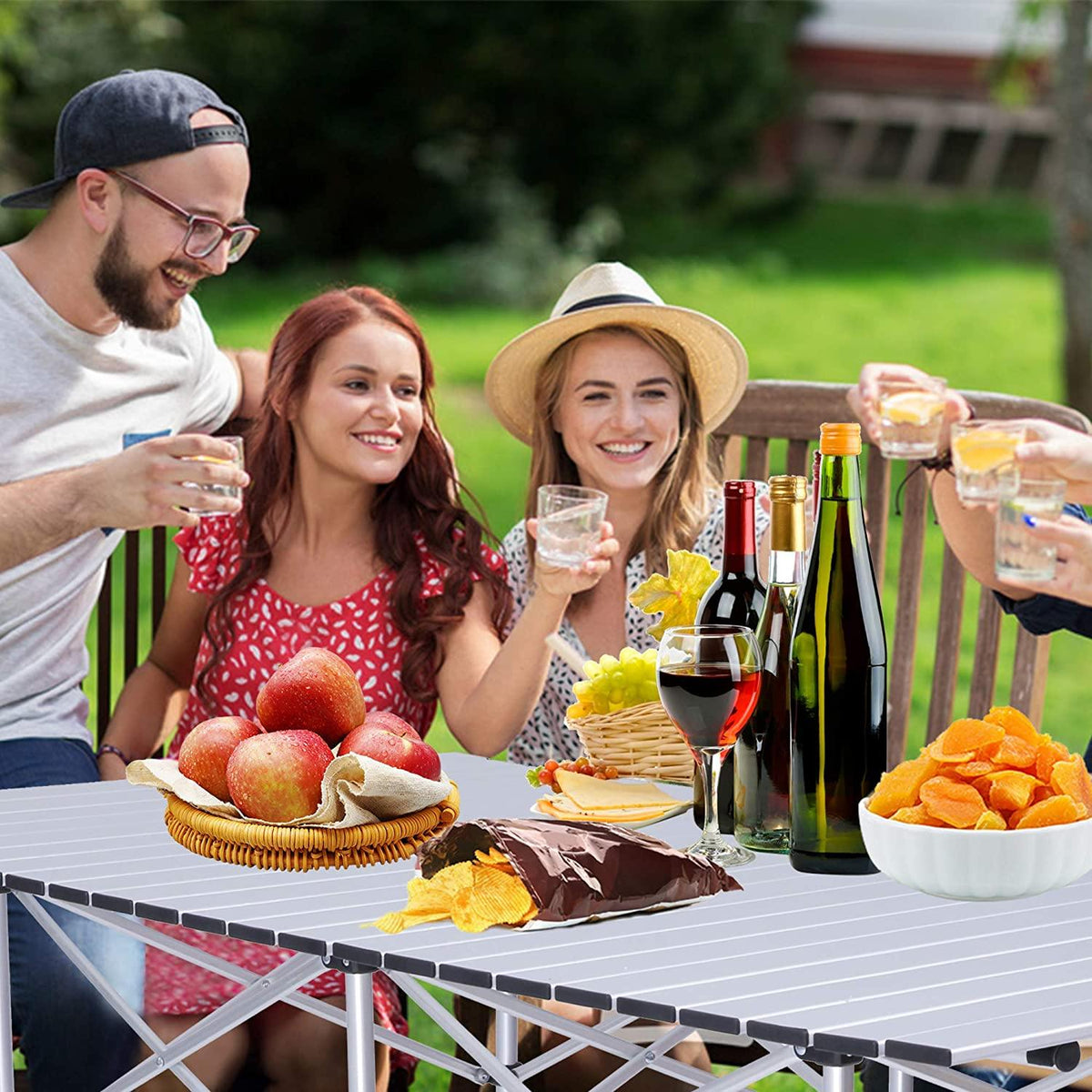 Portable Folding Lightweight Aluminum Camping Picnic Table, Compact Ro