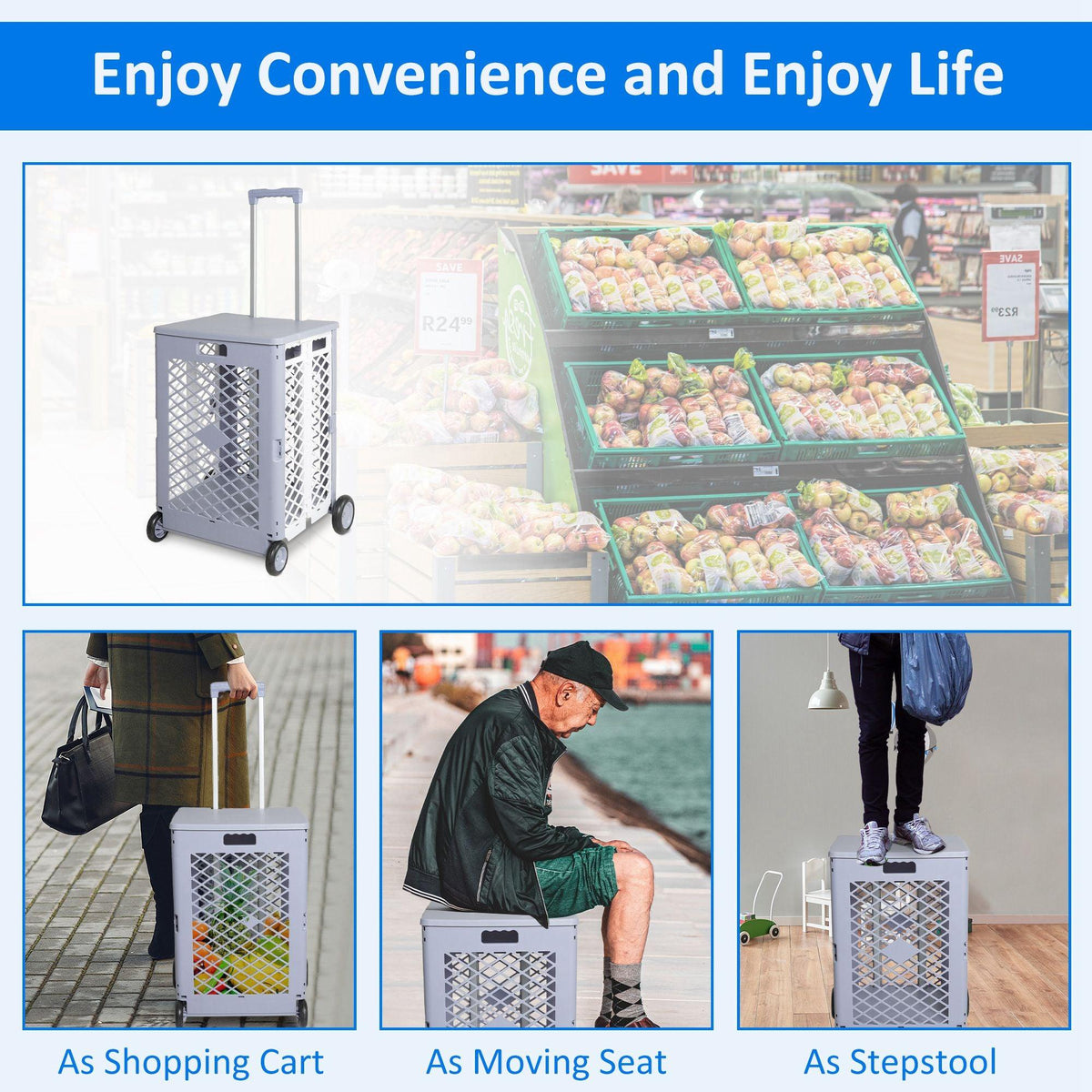 55L Foldable Mesh Rolling Cart with Wheels Utility Tools Rolling Crate