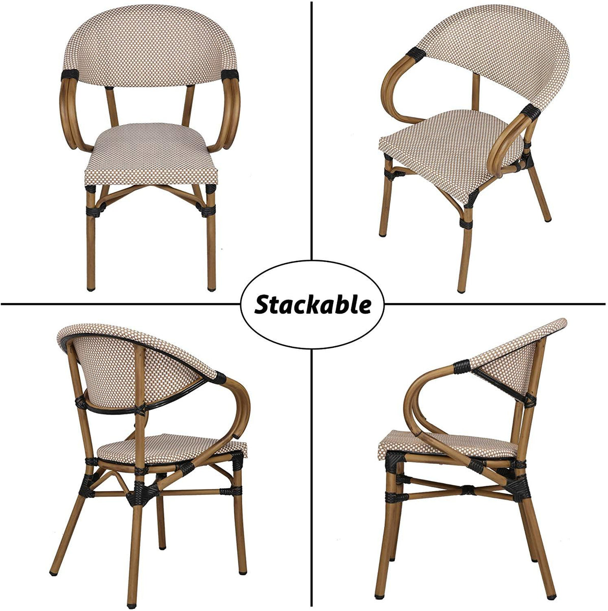 Stackable Outdoor Patio Dining Chairs Set of 4 Aluminum Frame Balcony ...