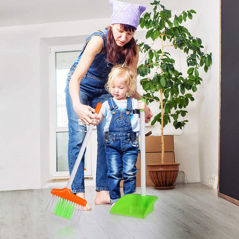 Kids Cleaning Set 7 Piece with Brush Broom Dust Pan Sponge Pretend Play ...