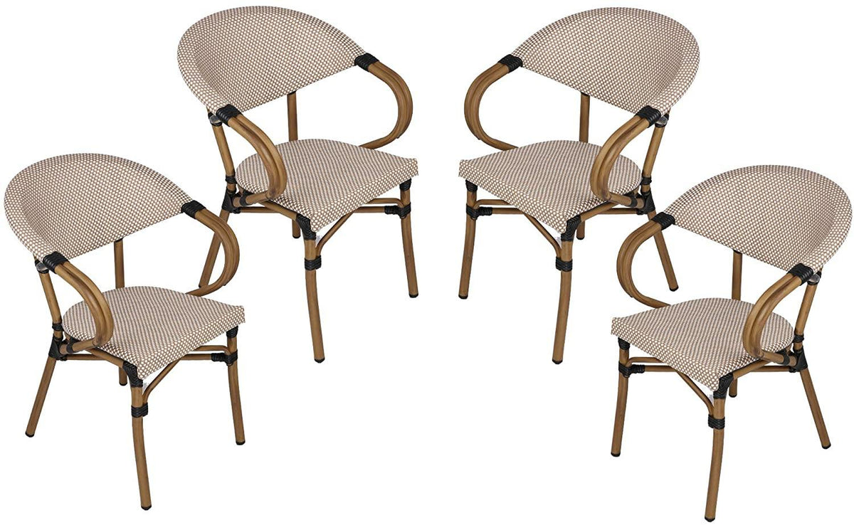 Stackable Outdoor Patio Dining Chairs Set of 4 Aluminum Frame Balcony ...