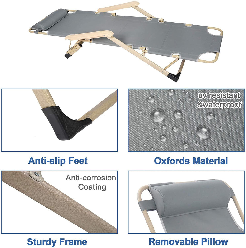 Set of 2 Heavy Duty Lounge Chairs and Full Flat Cot 2 Positions ...