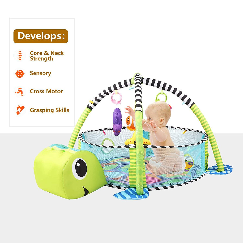 3-in-1 Cartoon Baby Infant Activity Gym Turtle Play mat & Ball Pit wit