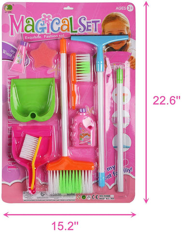 Kids Cleaning Set 7 Piece with Brush Broom Dust Pan Sponge Pretend Play ...