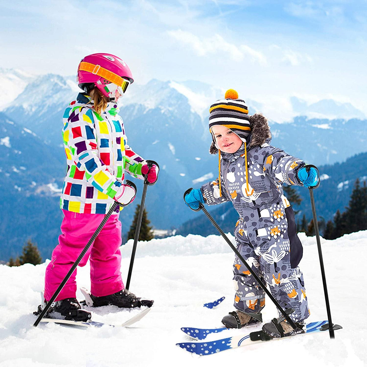 Kids Skis and Poles with Bindings for Age 2-4 Beginner Snow Skis 69cm,