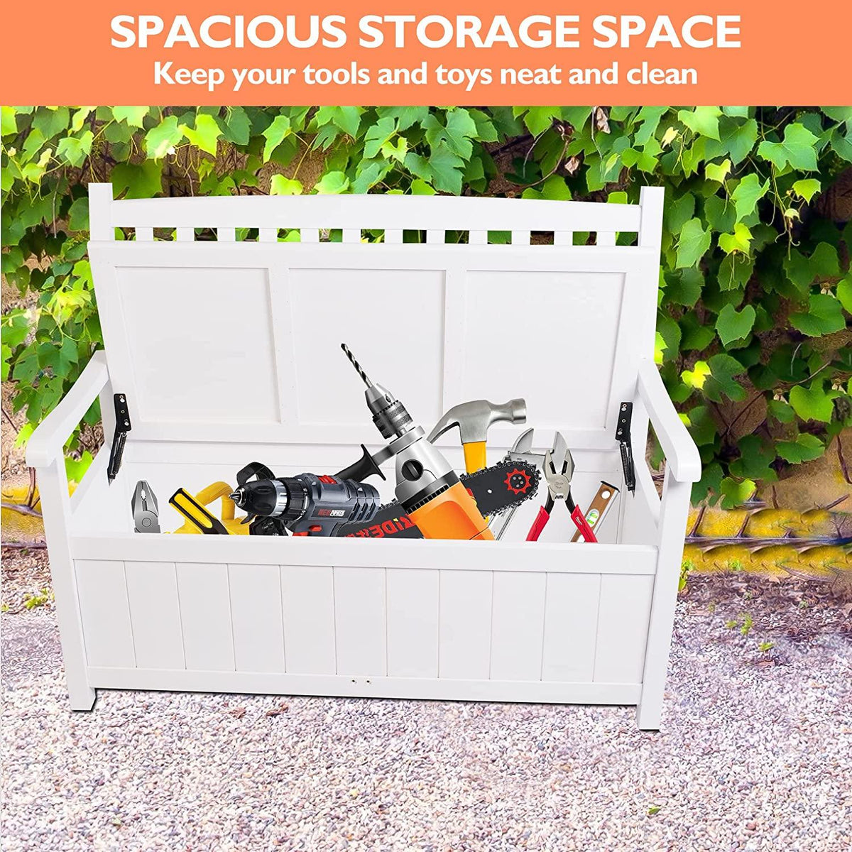 Outdoor Wooden Storage Bench with Large Deck Box for Patio Garden Porch ...