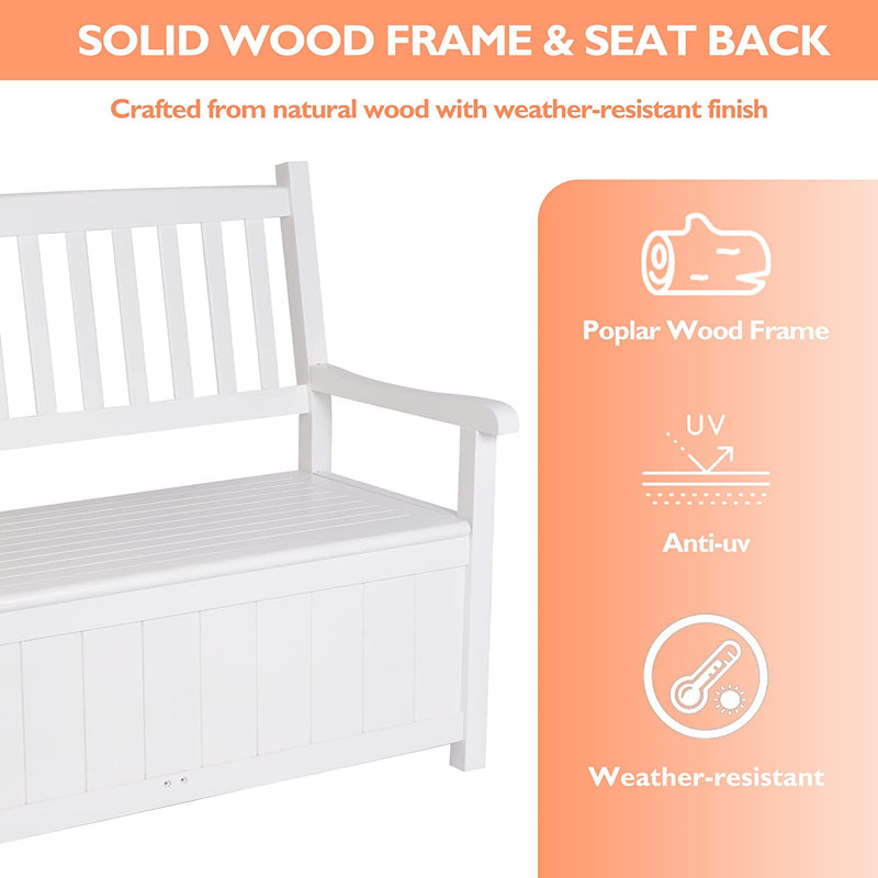 Outdoor Wooden Storage Bench with Large Deck Box for Patio Garden Porc