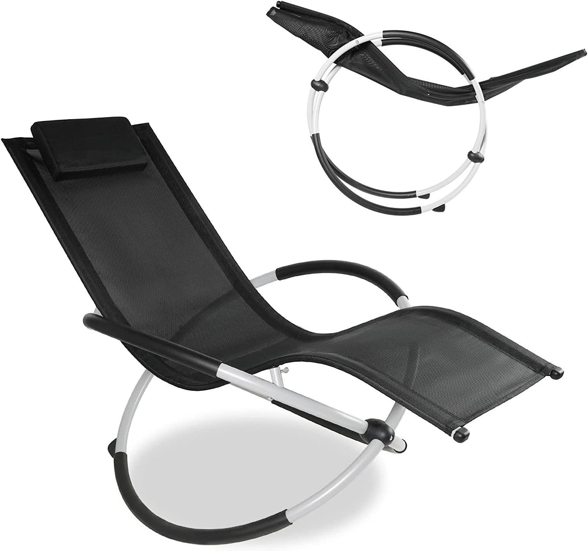 Patio Rocking Lounge Chair, Foldable Rocking Chair Sun Lounger with He