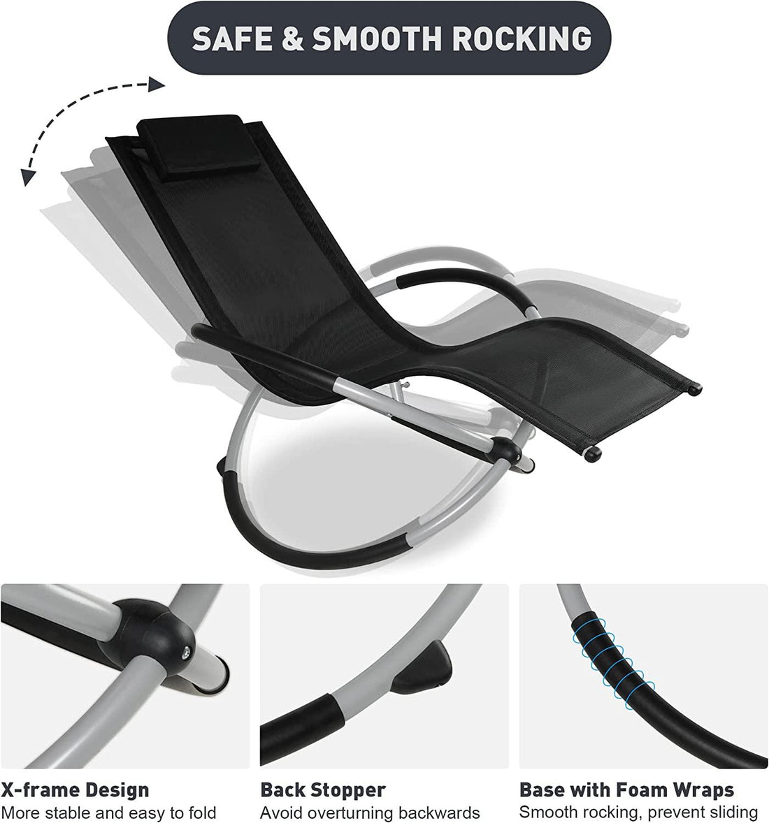 Patio Rocking Lounge Chair, Foldable Rocking Chair Sun Lounger with He