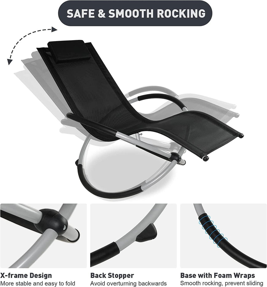 Patio Rocking Lounge Chair, Foldable Rocking Chair Sun Lounger with He