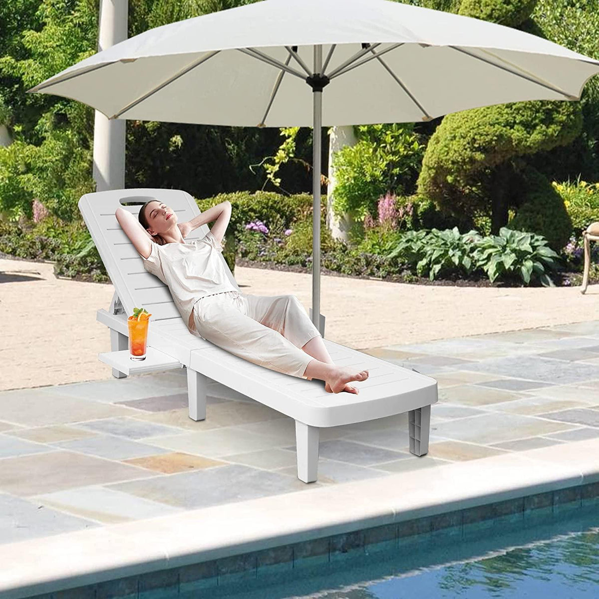 Chaise Lounge Chair Patio Sunbathing Chair with 4 Level Adjustable Bac