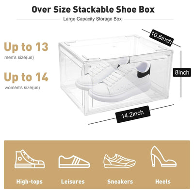 4 Packs Magnetic Stackable Shoe Storage Box Sneaker Container PET Disp