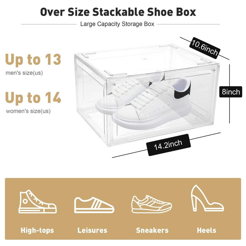 4 Packs Magnetic Stackable Shoe Storage Box Sneaker Container PET Disp