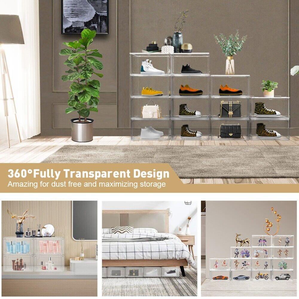 4 Packs Magnetic Stackable Shoe Storage Box Sneaker Container PET Disp