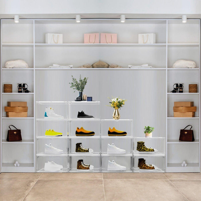 4 Packs Magnetic Stackable Shoe Storage Box Sneaker Container PET Disp