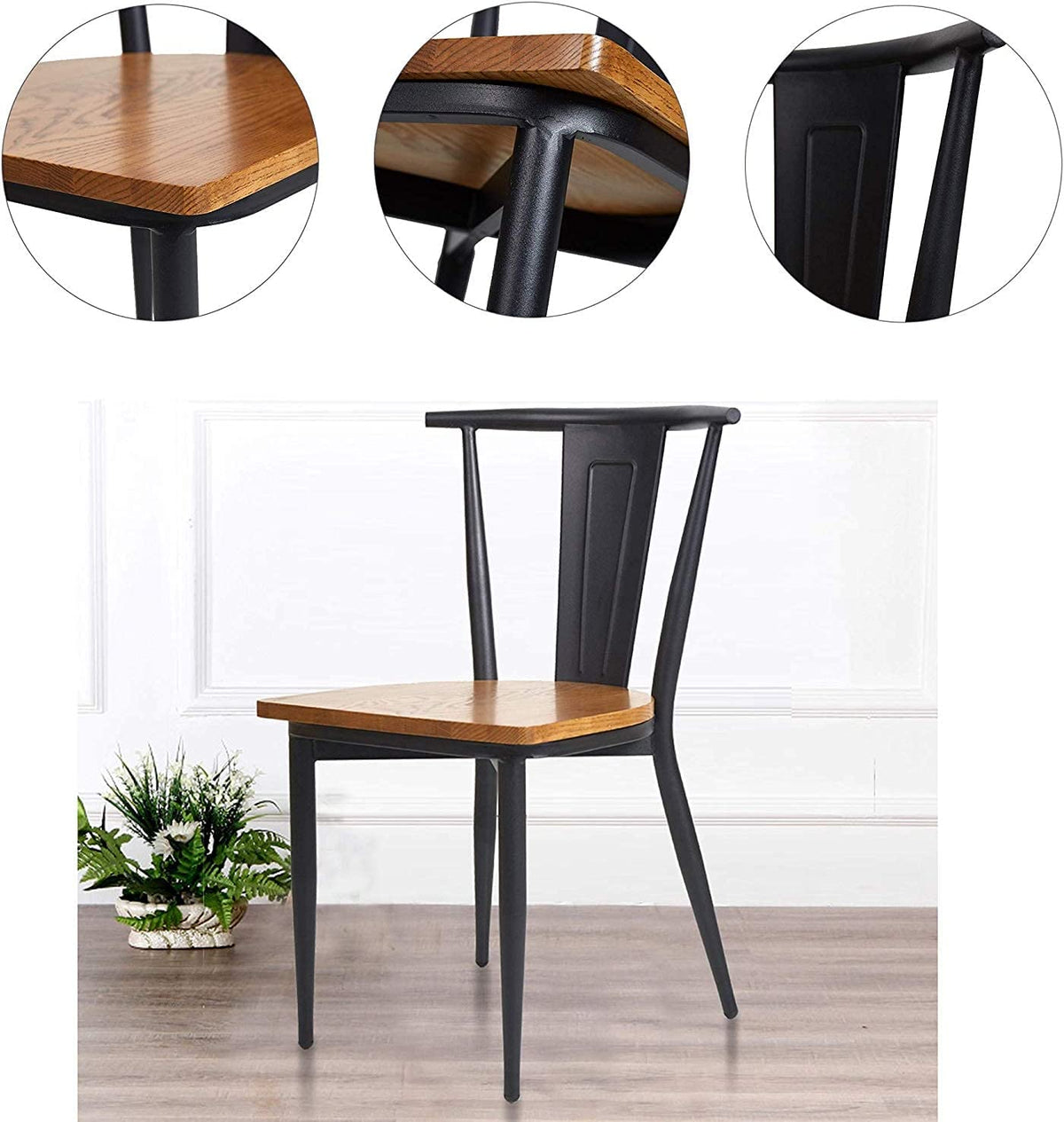 2 Pack Stackable Metal Dining Chairs with Solid Wooden Seat Weight Cap