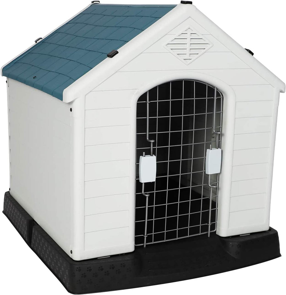 Plastic Outdoor Dog House with Door Weatherproof Puppy Kennel Resistan