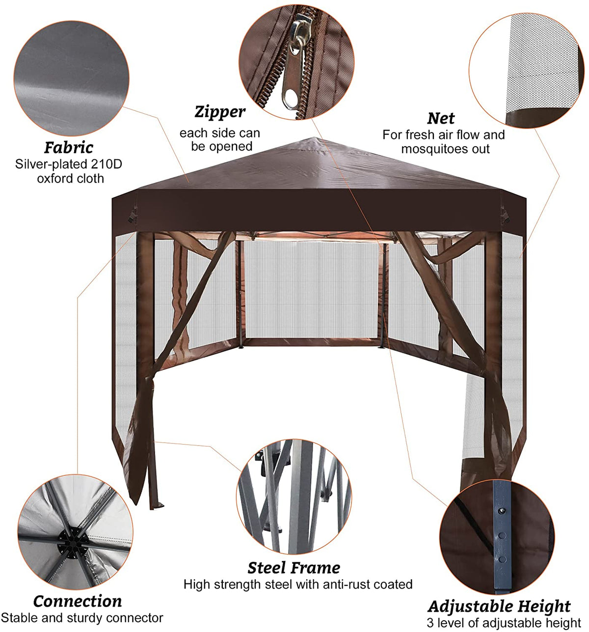 Pop Up Canopy Tent with Mesh Sidewall Height Adjustable Outdoor Gazebo