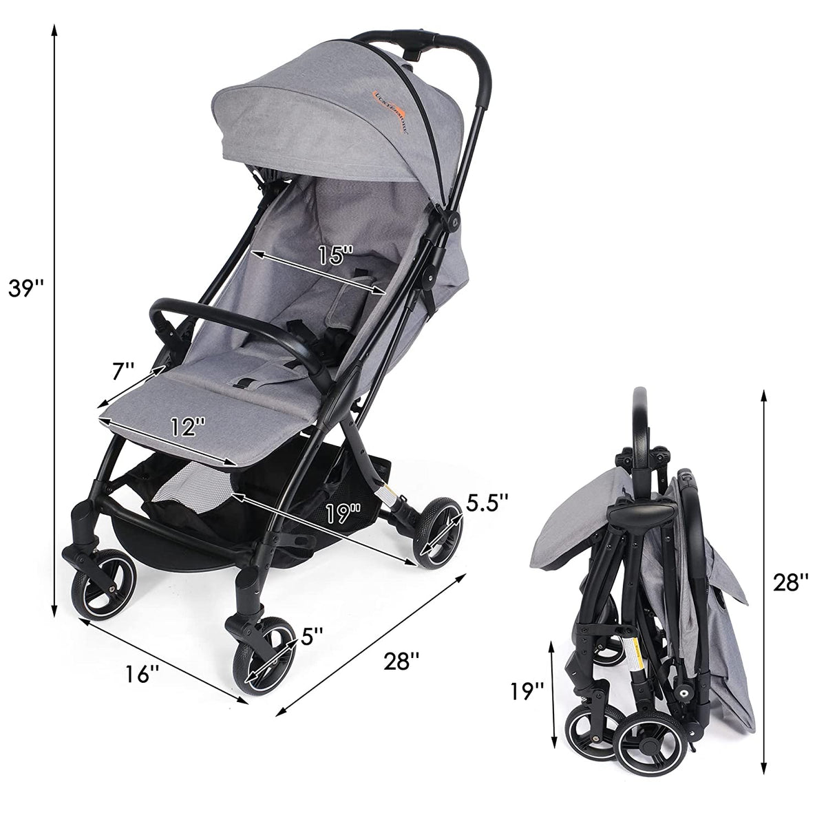 (Out of Stock) Compact Travel Baby Stroller for Airplane, One-Hand Fol