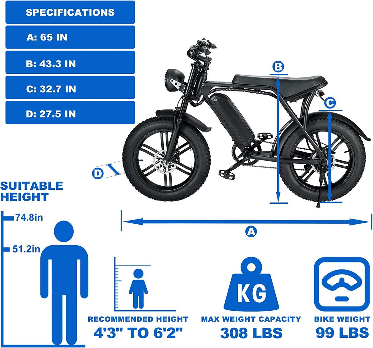 Electric Bike 750W for Adults, Motor Bike with Removable Lithium ...