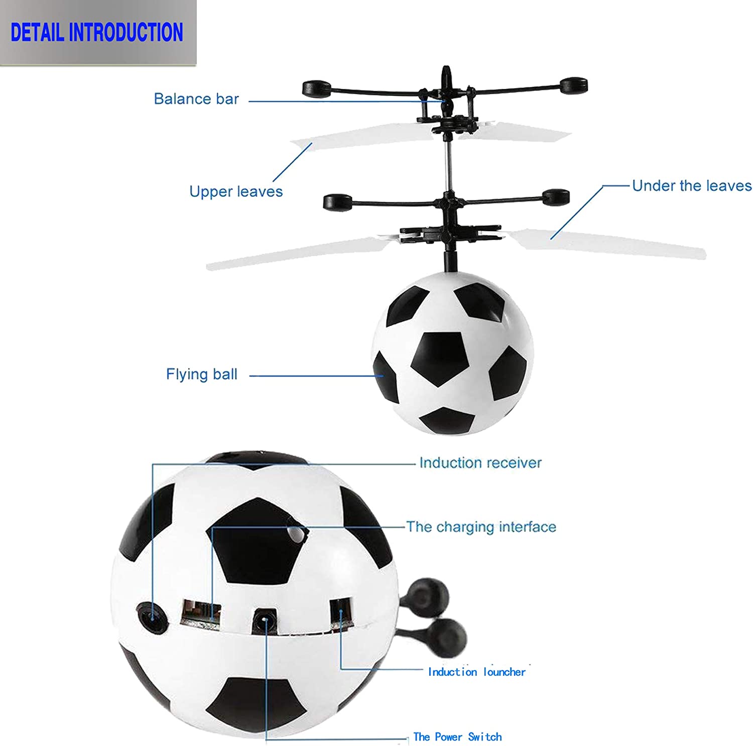 Magic Flying Football Toy for Adults Teens Built-in LED Light Helicopt