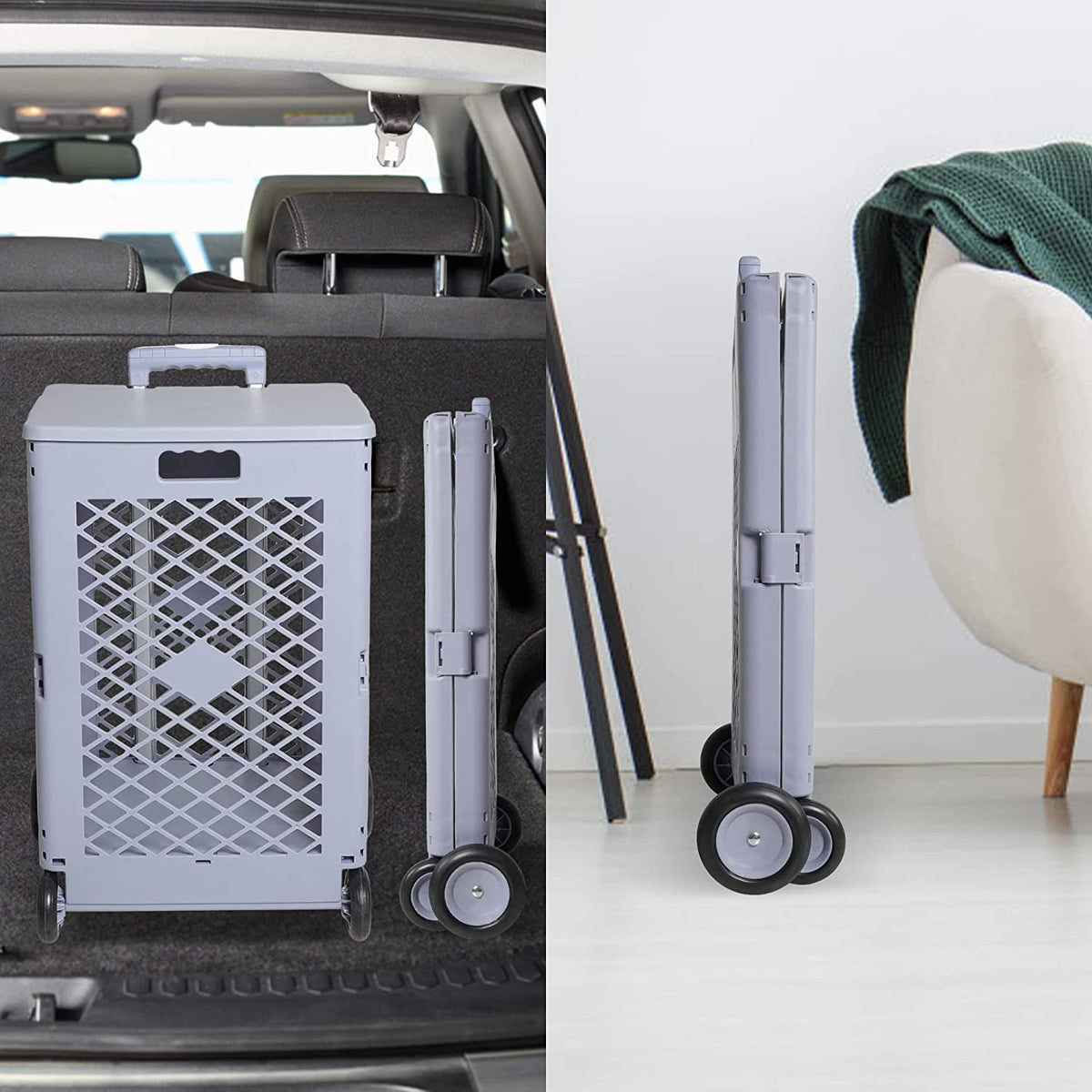 55L Foldable Mesh Rolling Cart with Wheels Utility Tools Rolling Crate