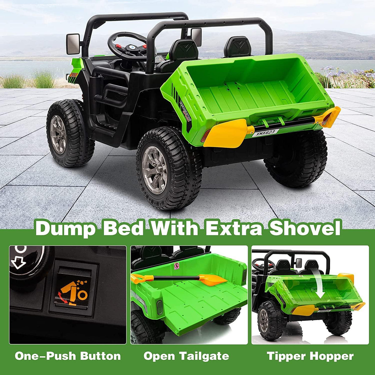 24V 2-Seater Kids Ride On Dump Truck with Dump Bed and Shovel, Kids UTV ...