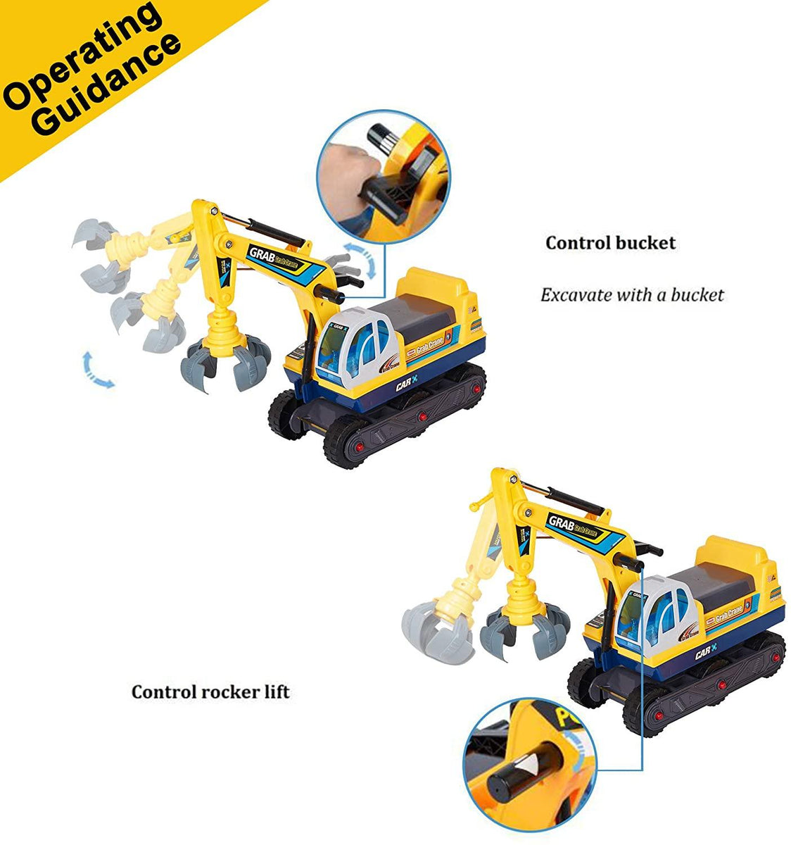 2-in-1 Kids Ride-on Crane Construction Grabber Toy with Engineering Hat ...