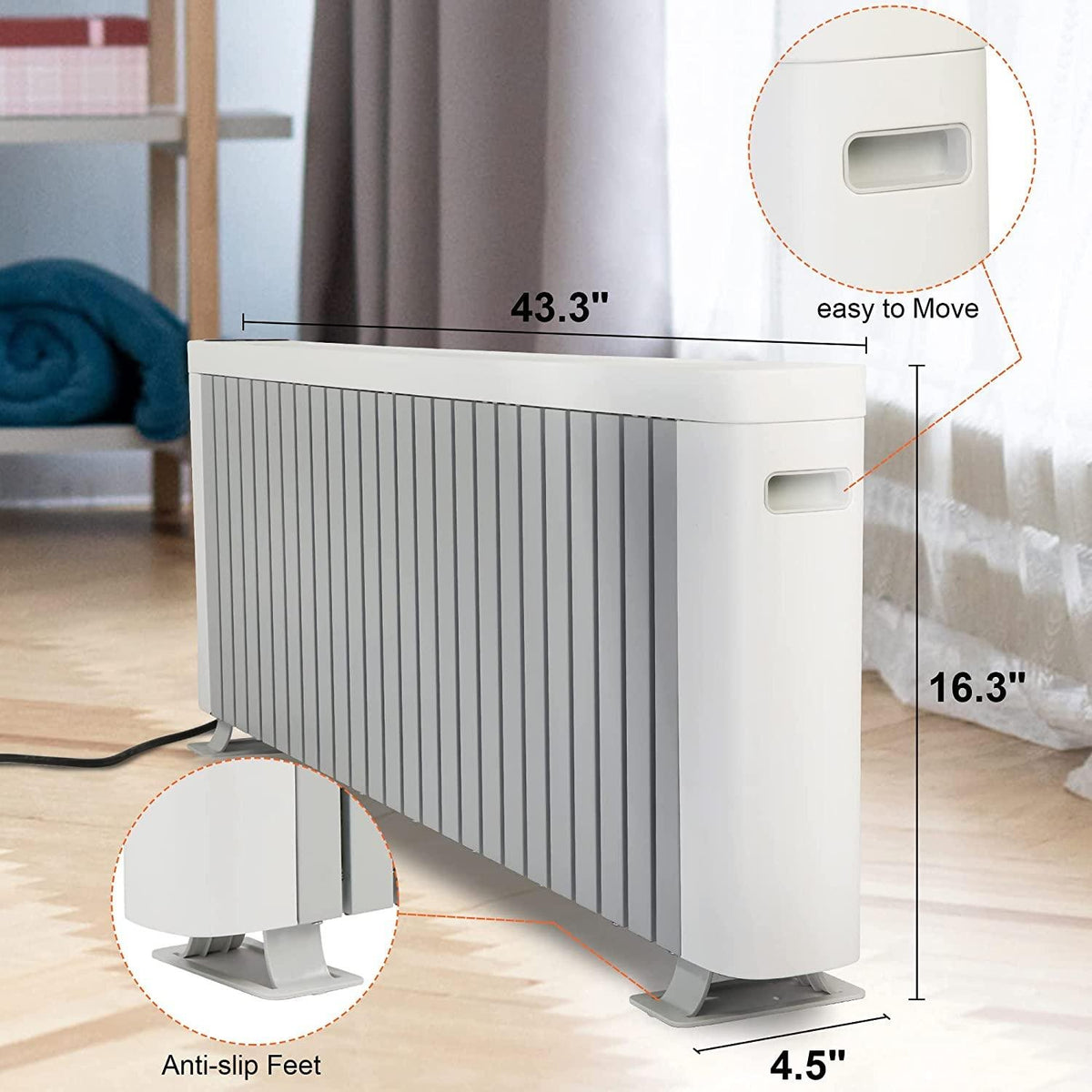 Efficient 1500W Baseboard Electric Heater: Silent Convection Heating,