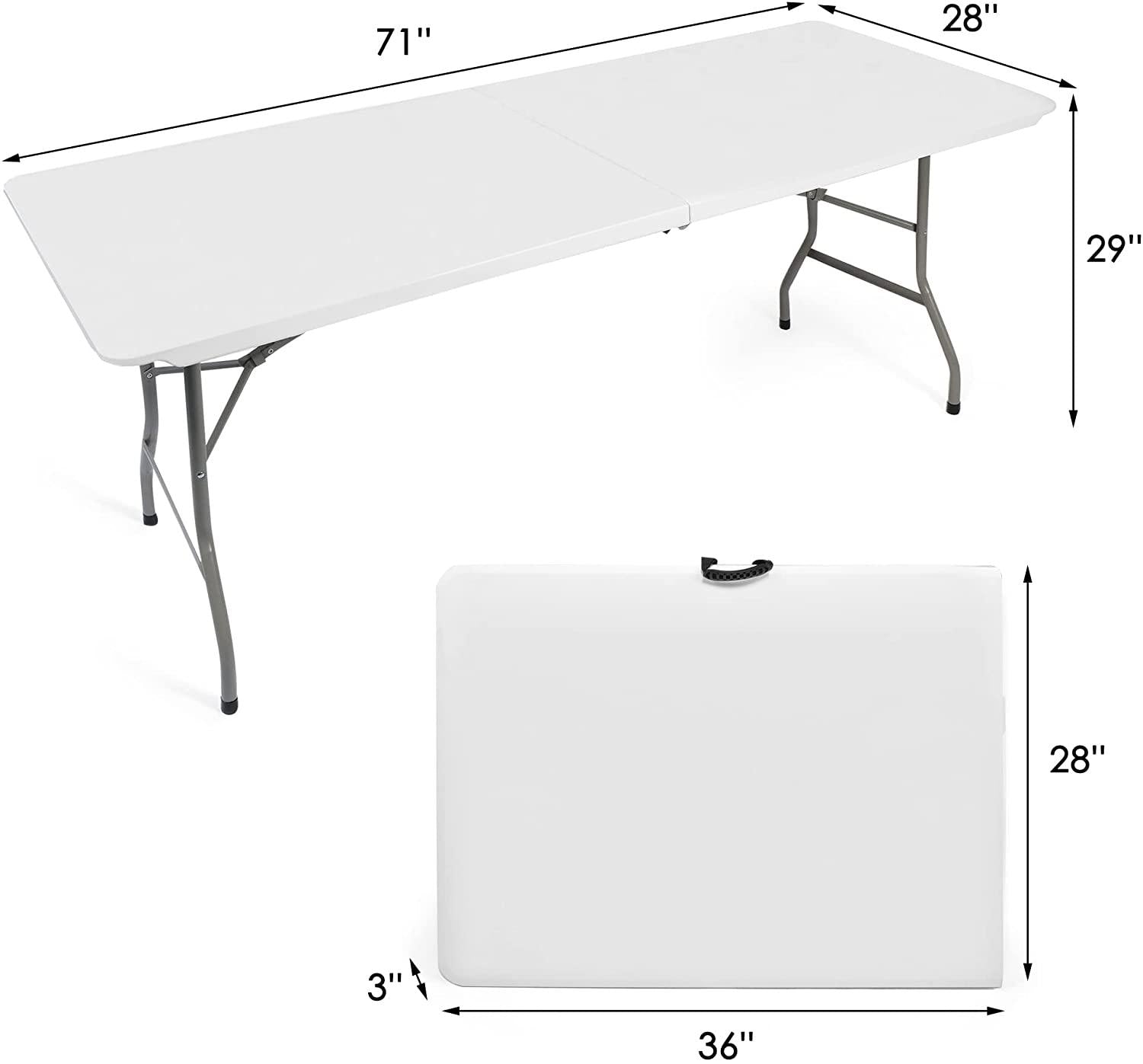 6FT Outdoor Folding Table, 71'' Event Commercial Table Fold-in-Half Ca