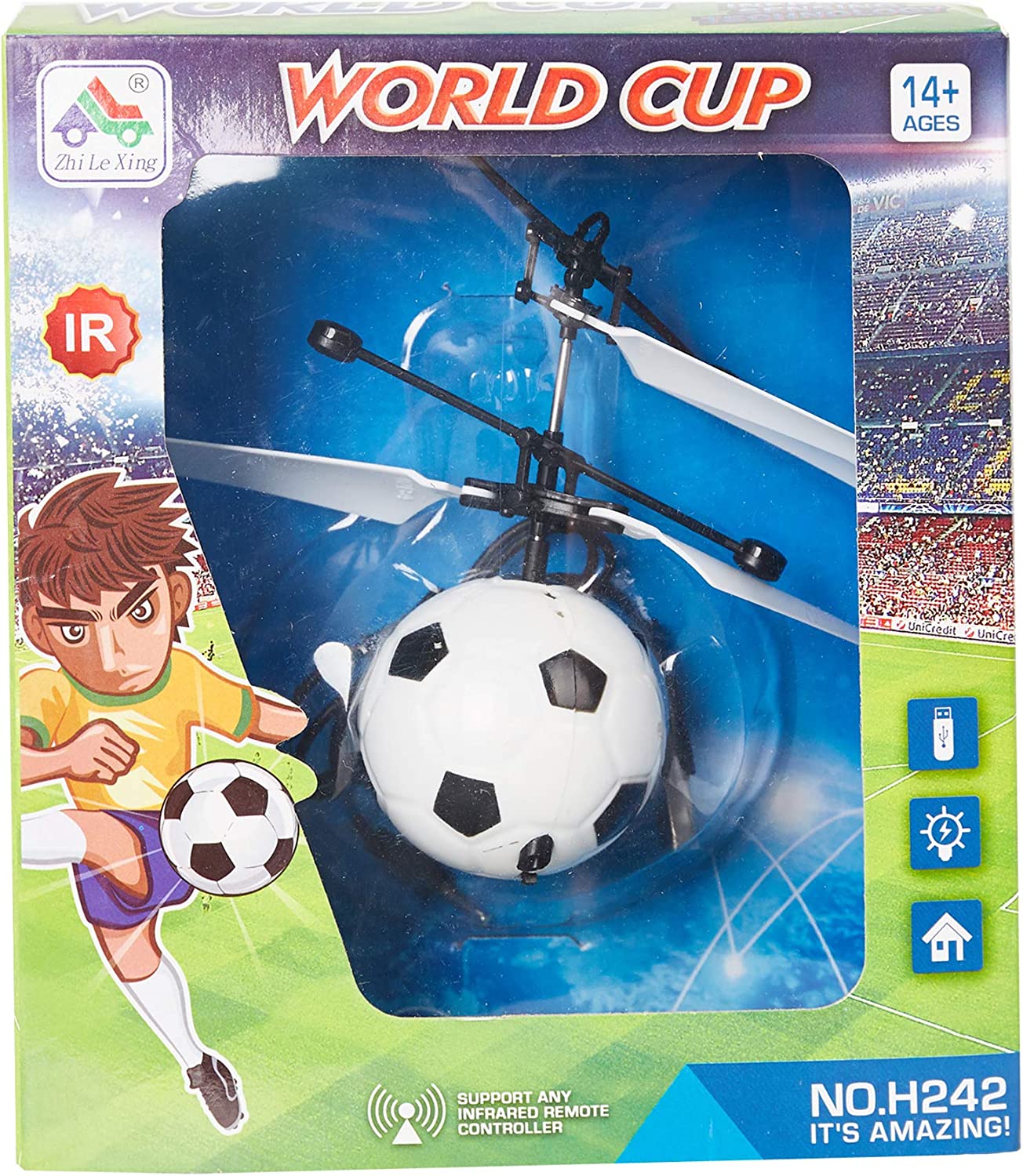 Magic Flying Football Toy for Adults Teens Built-in LED Light Helicopt