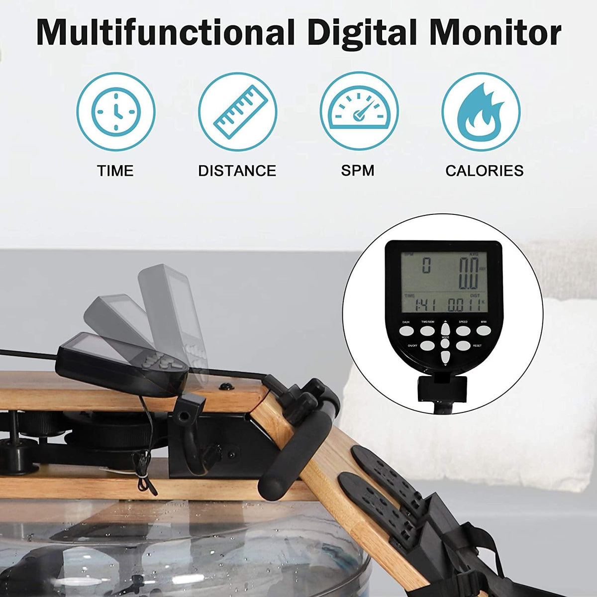 Water Rowing Machine Indoor Natural Wooden Water Resistance Rower ...