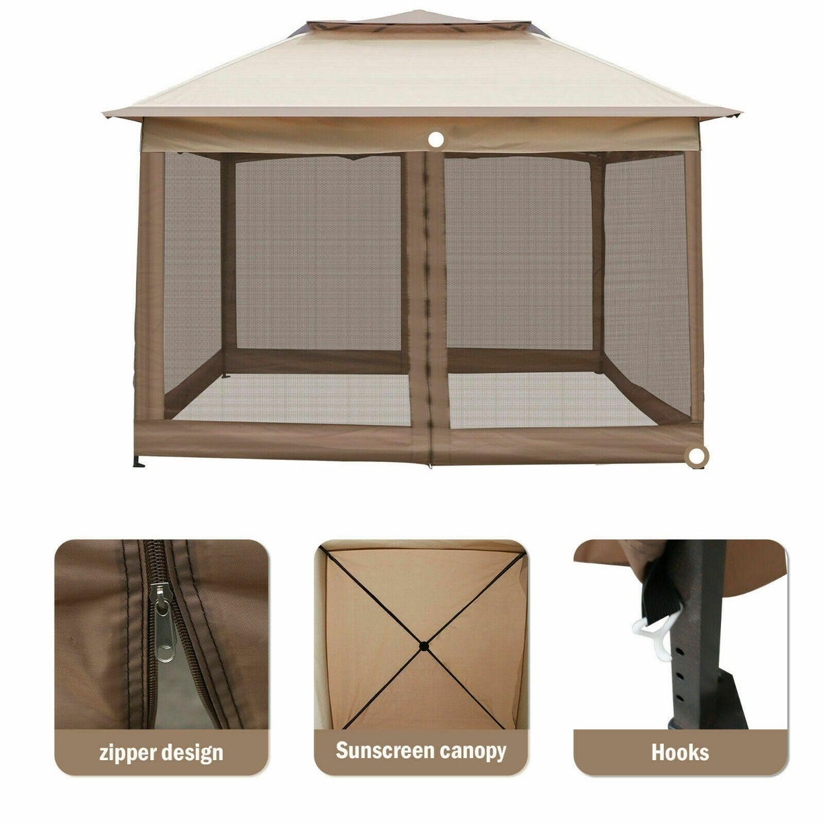 Pop Up Canopy Tent with Mesh Sidewall Height Adjustable Outdoor Gazebos ...